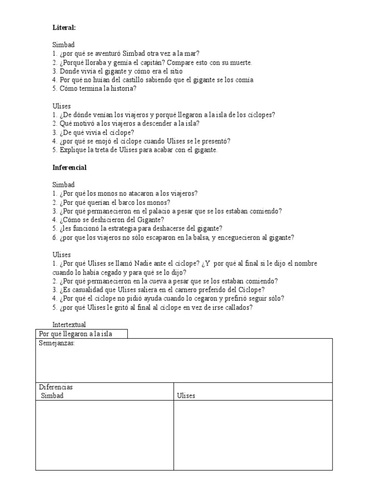 Taller Comprensión Lectora de Cuentos de Español | PDF