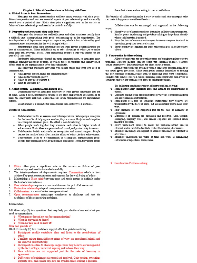 Chapter 5: Ethical Considerations in Relating With Peers A. Ethical ...