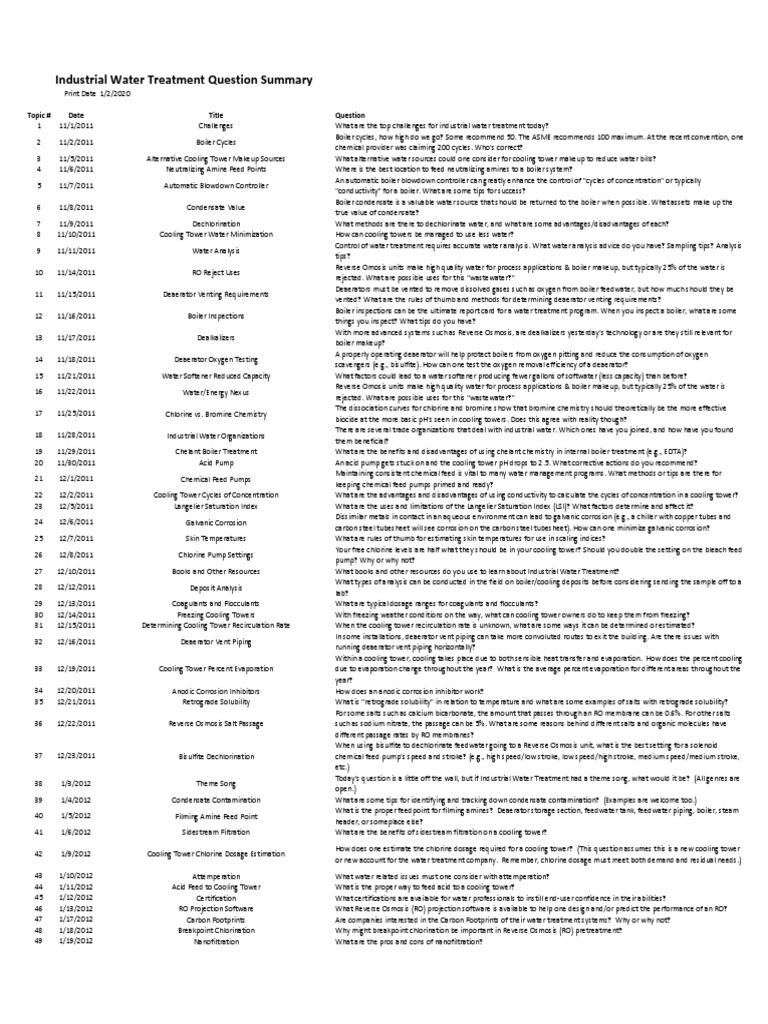 Industrial Water Treatment Questions of The Day 1-2-20 | PDF | Water ...