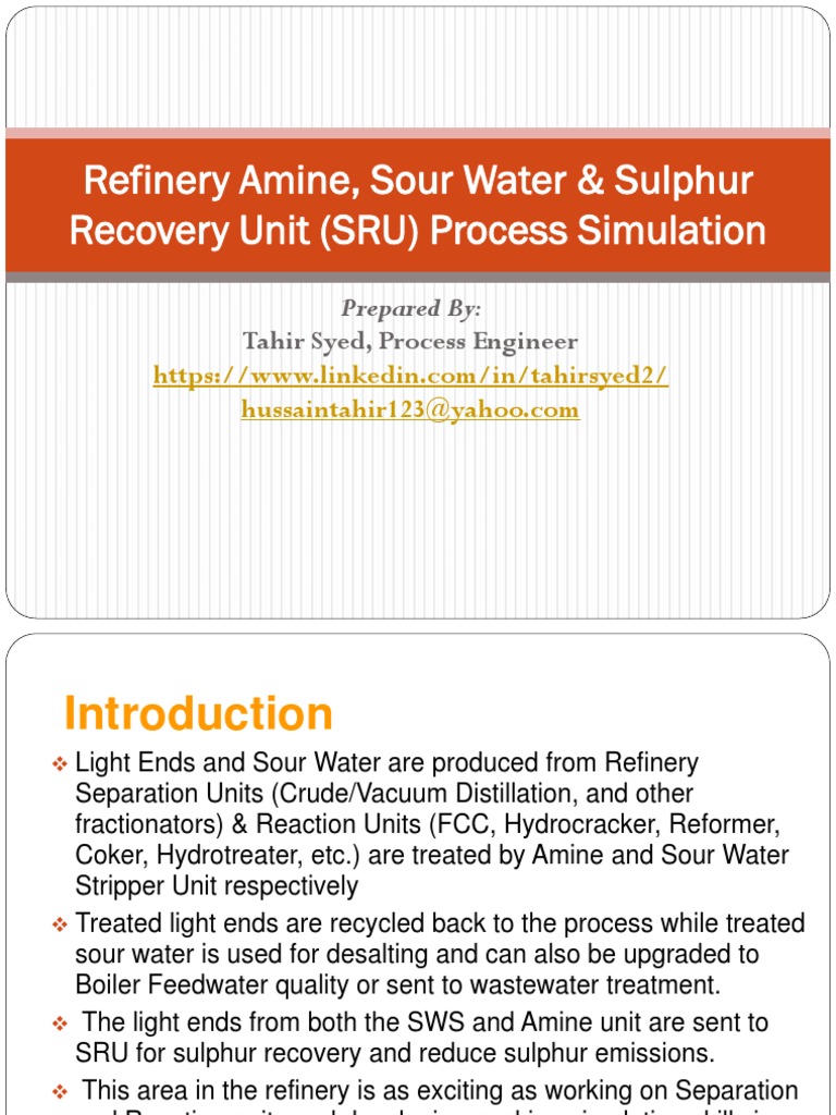Refinery Amine, Sour Water & Sulphur Recovery Process Simulation | PDF ...