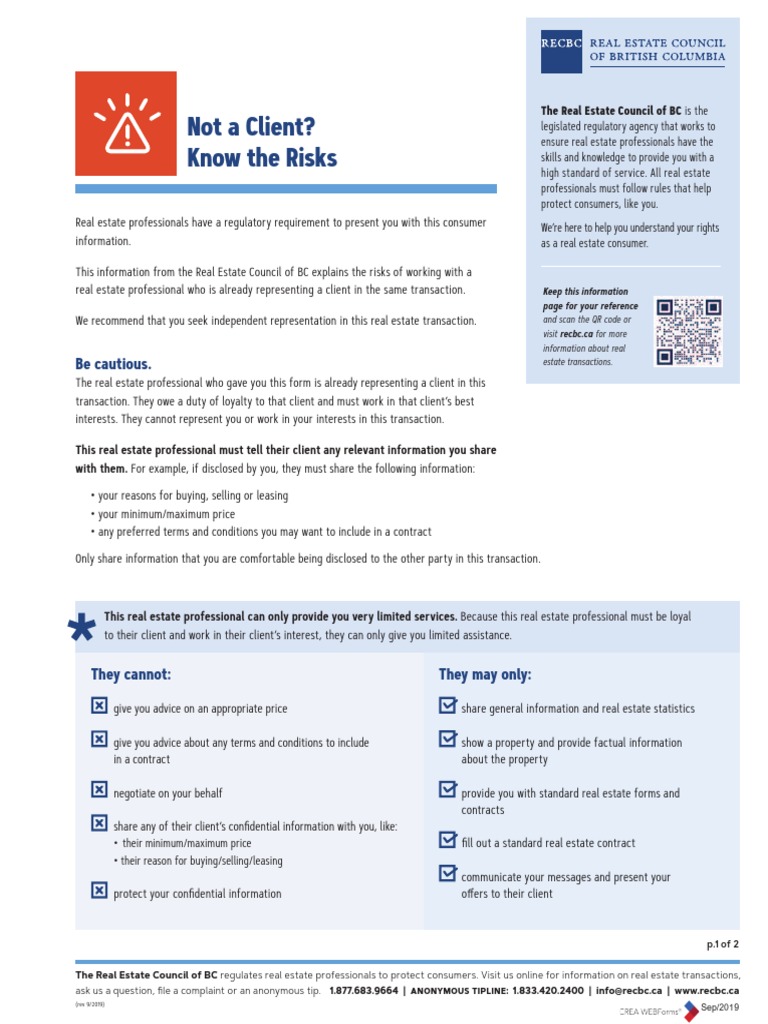 Disclosure of Risks To Unrepresented Parties - RECBC (Not A Client ...