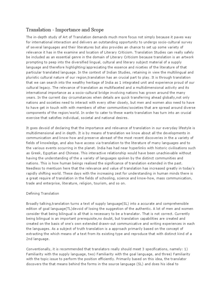 Translation - Importance and Scope | PDF | Translations | Linguistics