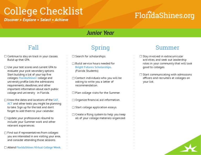 College Checklist: Junior Year | PDF