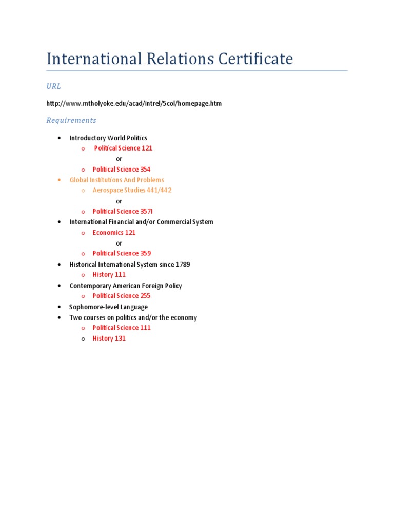 International Relations Certificate Guide | PDF