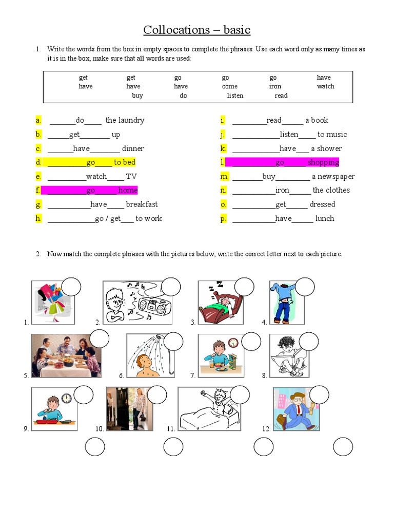 Basic Collocations Fun Activities Games Grammar Drills Picture Descri ...