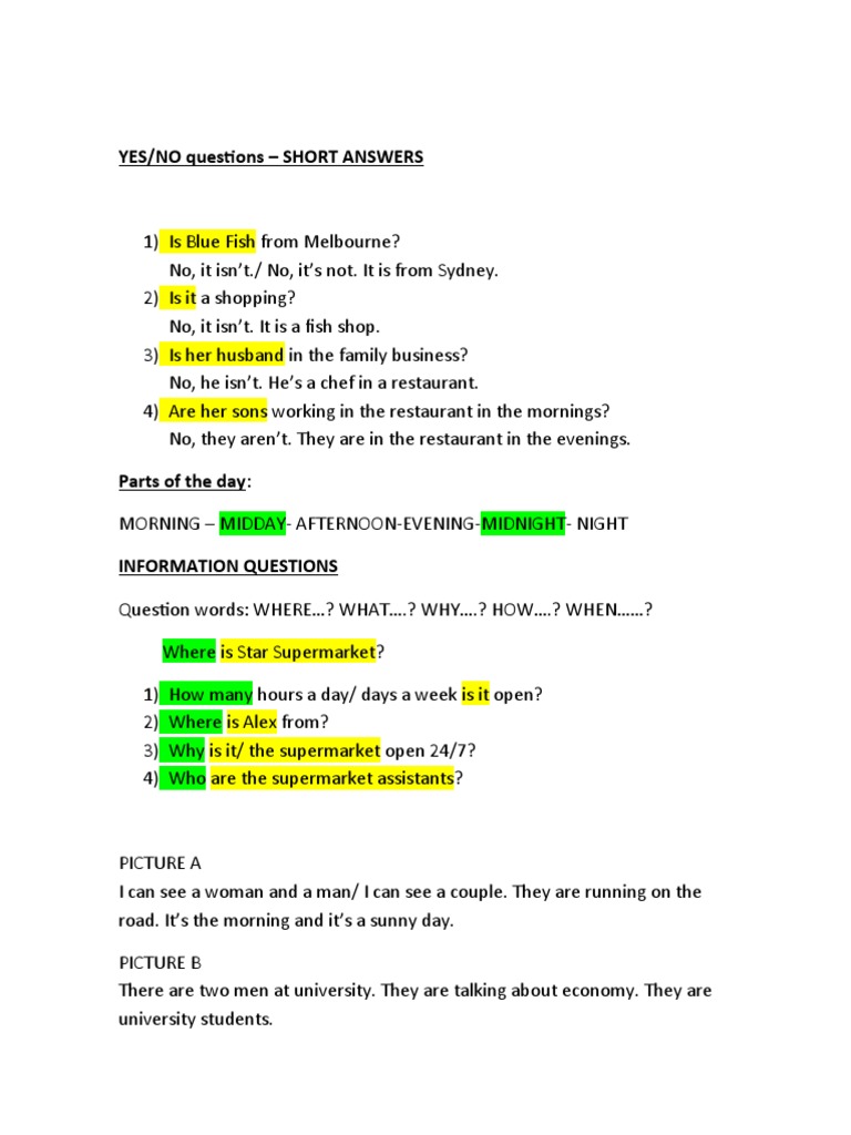 Short Answers and Information Questions Guide | PDF