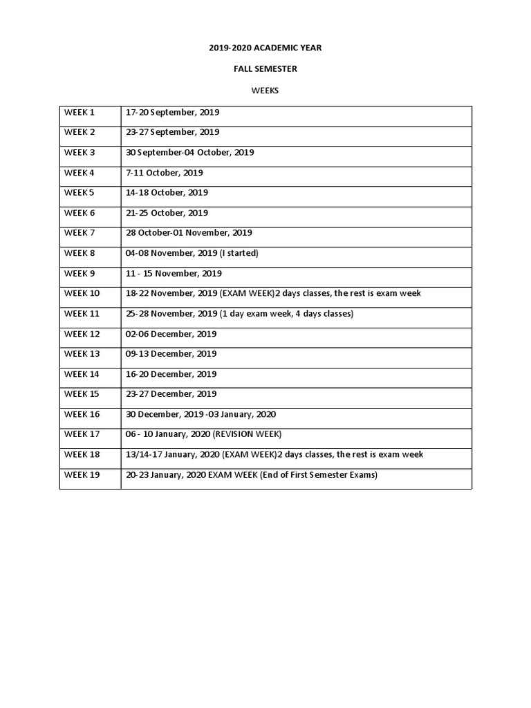 2019-2020 ACADEMIC YEAR Fall Semester | PDF