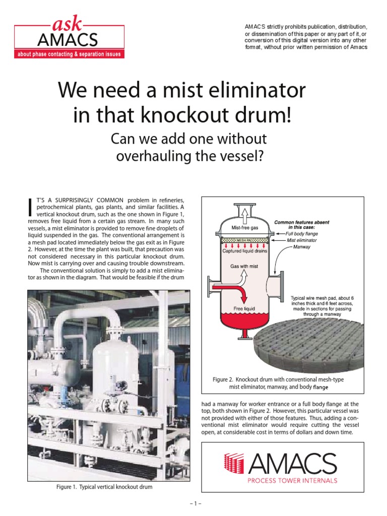 We Need A Mist Eliminator in That Knockout Drum!: Amacs | PDF | Nozzle ...