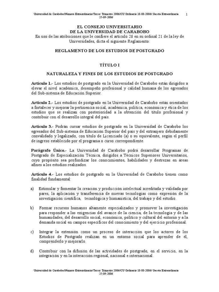 Reglamento Estudios de Postgrado PDF | PDF | Comisión Europea | Titulo academico