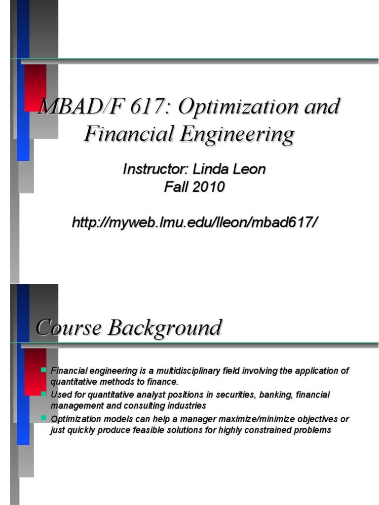 Financial Engineering Optimization Course | PDF | Mathematical ...