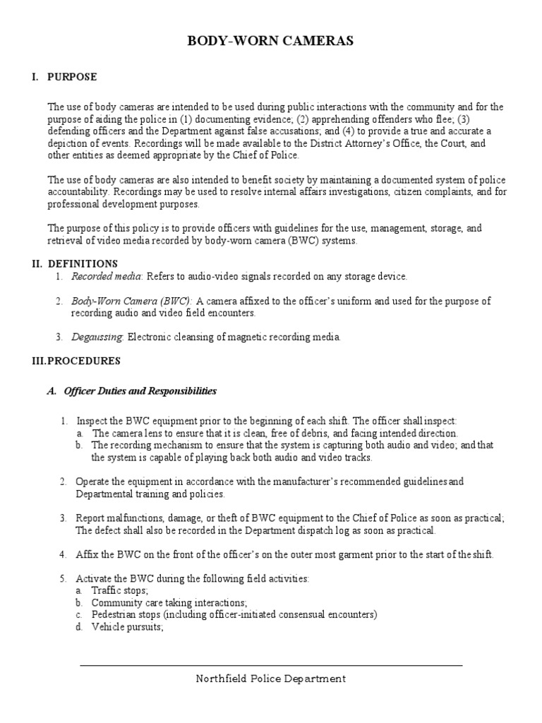 Northfield Police Body-Worn Camera Policy | PDF | Police | Public Sphere