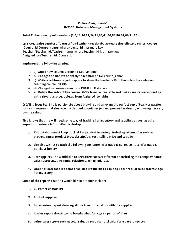 Int 306 Ca1 | PDF | Relational Model | Databases