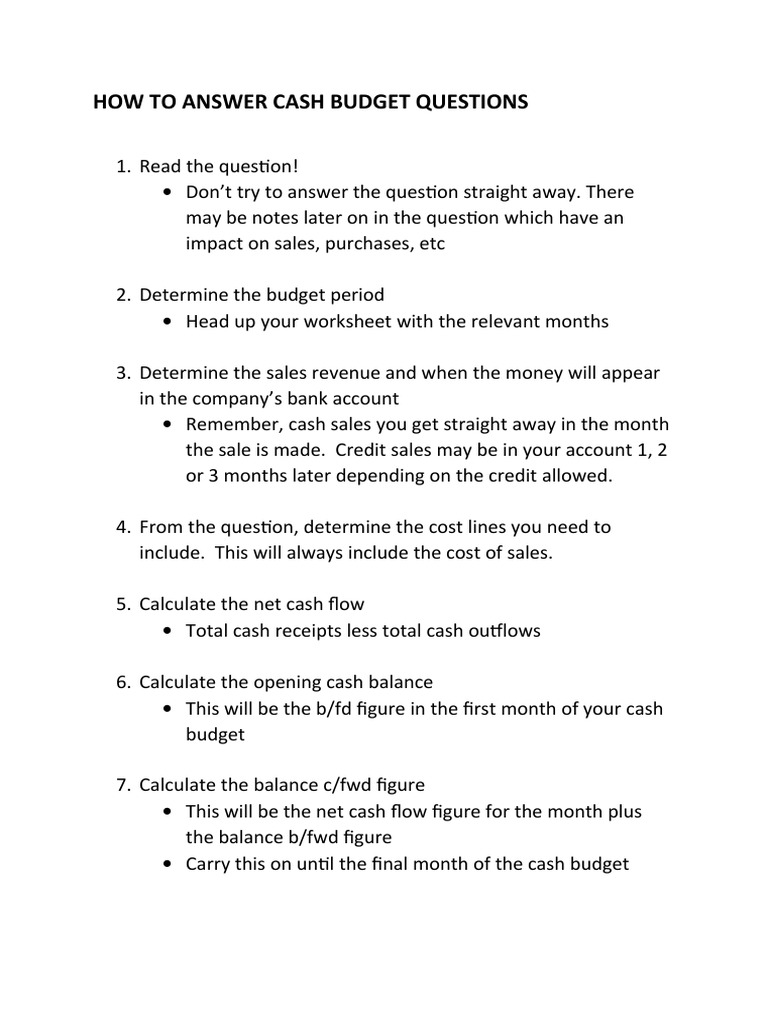 How To Answer Cash Budget Questions | PDF | Finance & Money Management
