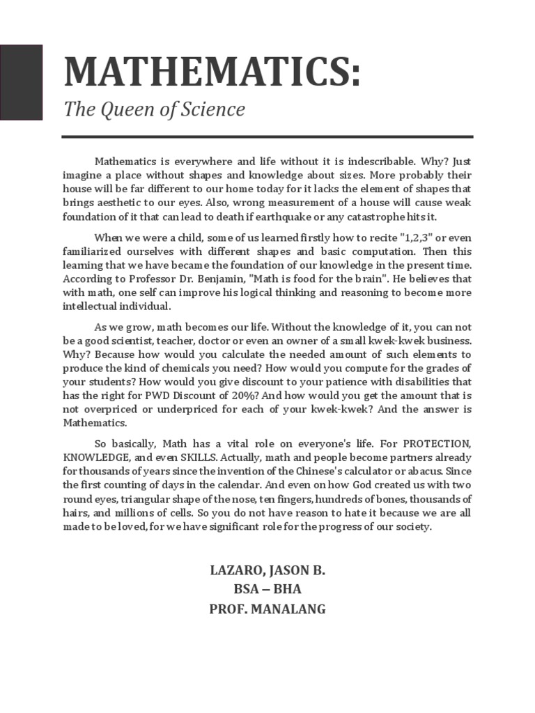 Mathematics:: The Queen of Science | PDF