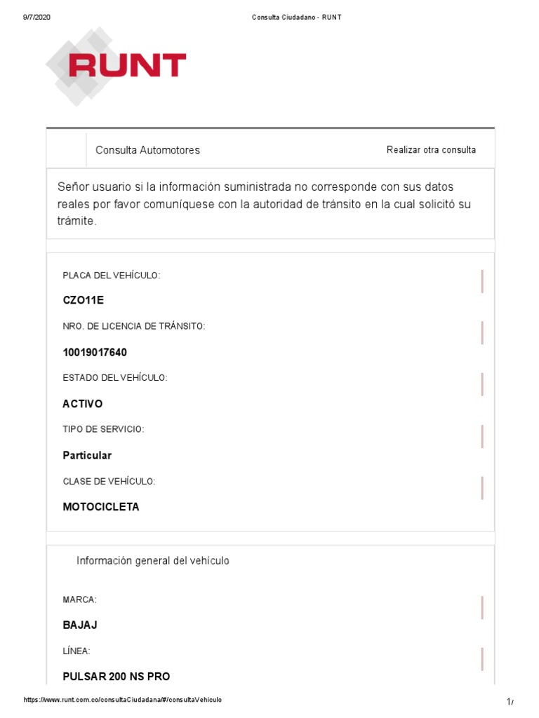 Consulta Ciudadano - RUNT | PDF