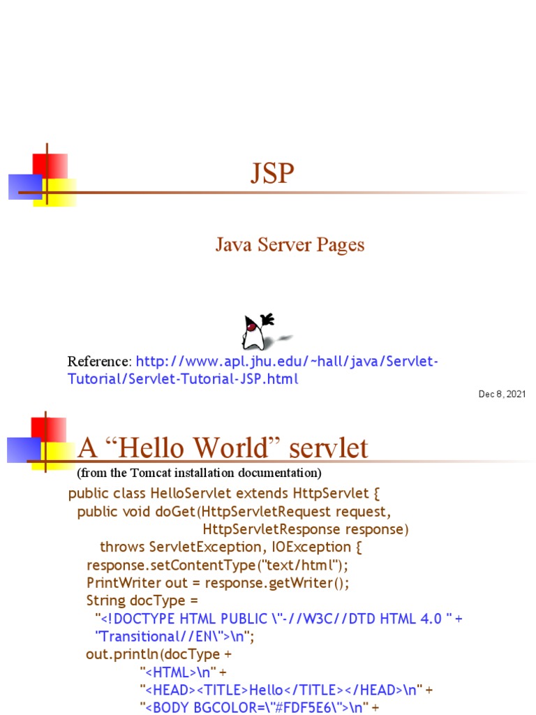 Java Server Pages Tutorial Servlet Tutorial Jsp Html Pdf Html Hypertext