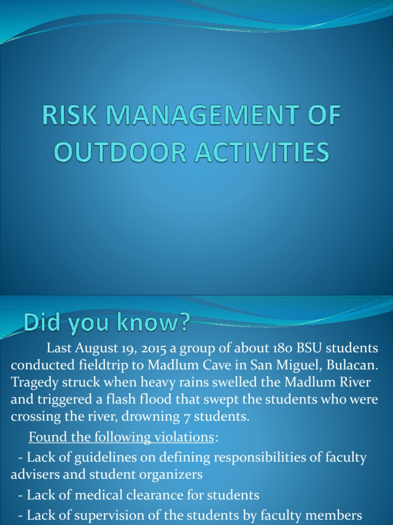 PE Risk Management of Outdoor Activities | PDF | Hazards | Risk