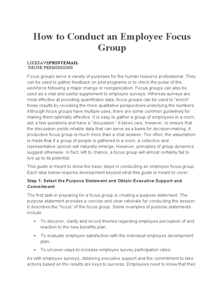 How To Conduct An Employee Focus Group: Likesaveprintemail | PDF ...