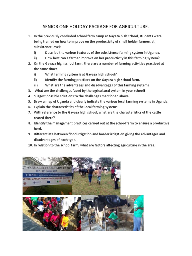 Senior One Holiday Package For Agriculture | PDF