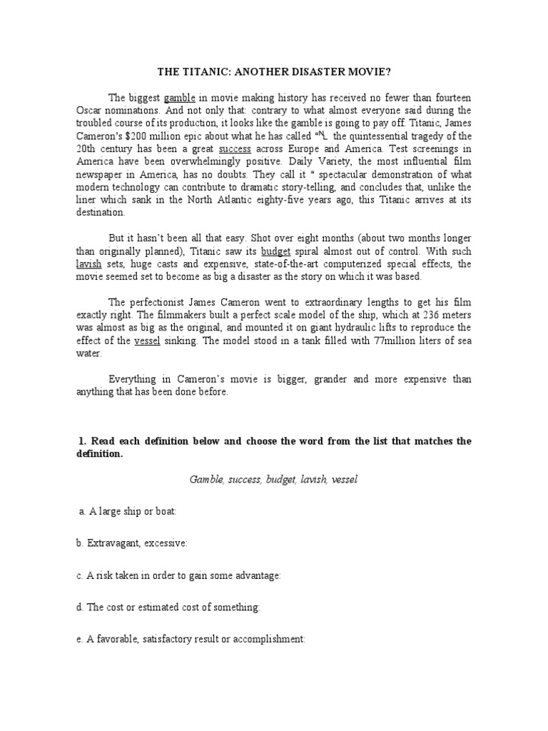 THE TITANICreading Exercise | PDF | Rms Titanic | Transport