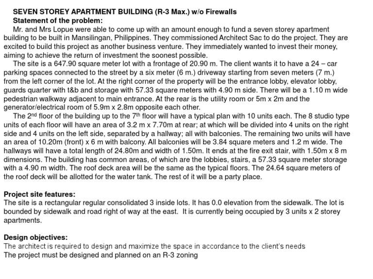 Seven Storey Apartment Building (R-3 Max.) W/O Firewalls Statement of ...