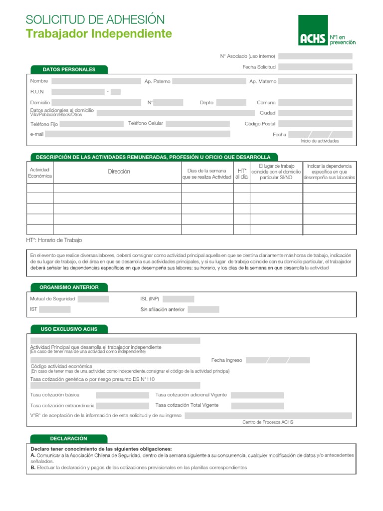 Formulario Solicitud de Adhesion Independiente | PDF | Jubilación | Business