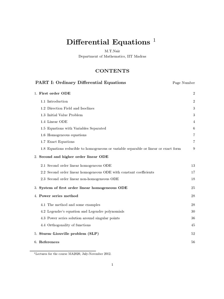 PART I: Ordinary Differential Equations | PDF | Ordinary Differential Equation | Equations