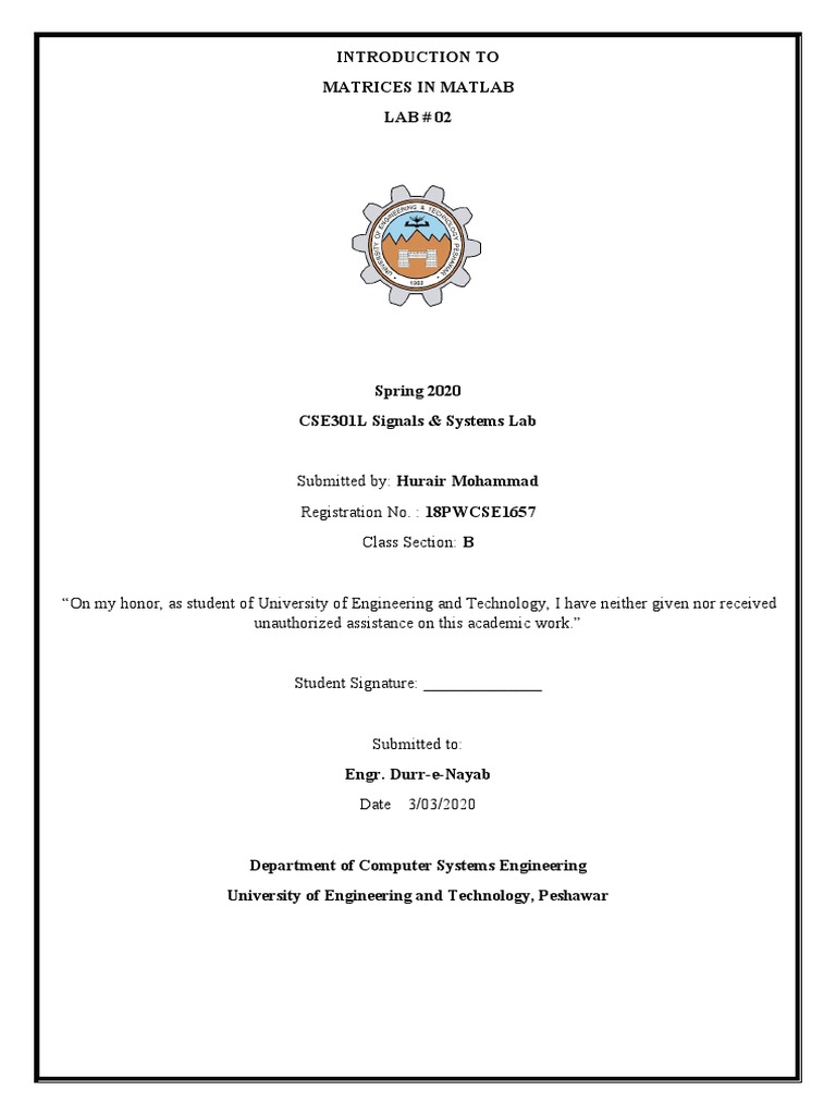 Introduction To Matrices in Matlab LAB # 02 | Download Free PDF ...