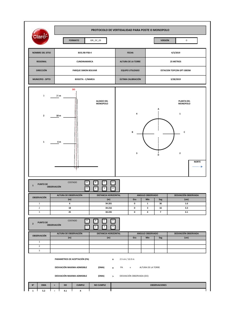 Protocolo de Verticalidad para Poste o Monopolo | PDF | Naturaleza ...