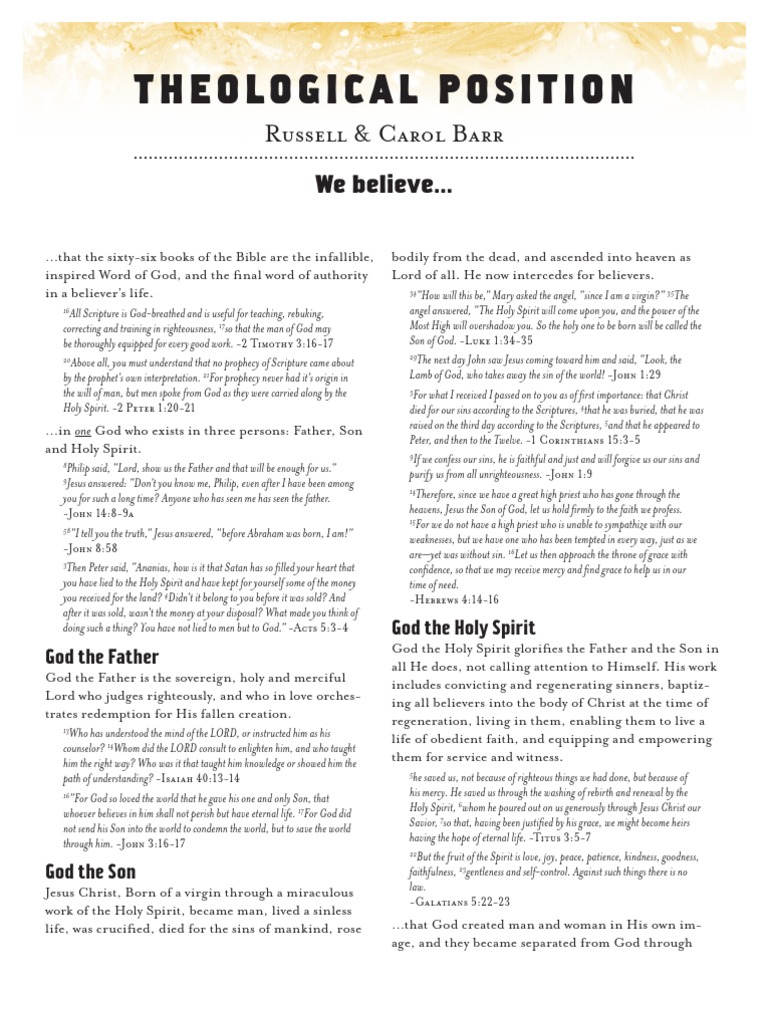 Theological Position Paper | PDF | Grace In Christianity | Glossolalia