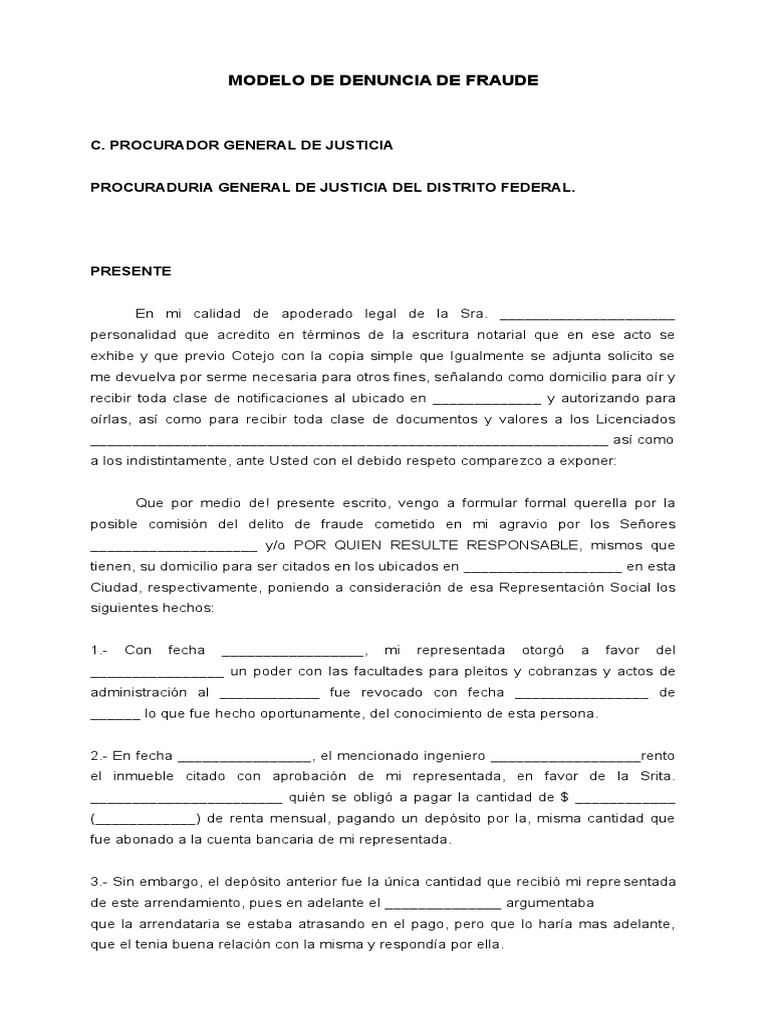 Modelo de Denuncia de Fraude | PDF | Justicia | Crimen y violencia