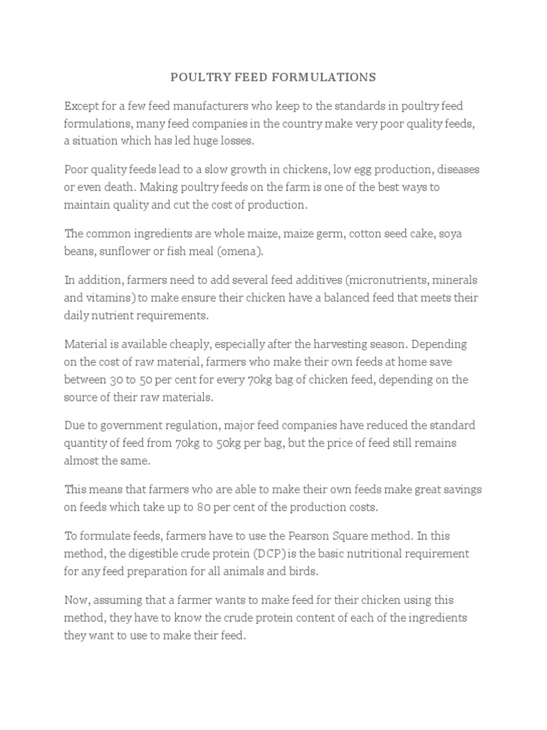 Poultry Feed Formulations | PDF | Chicken | Maize