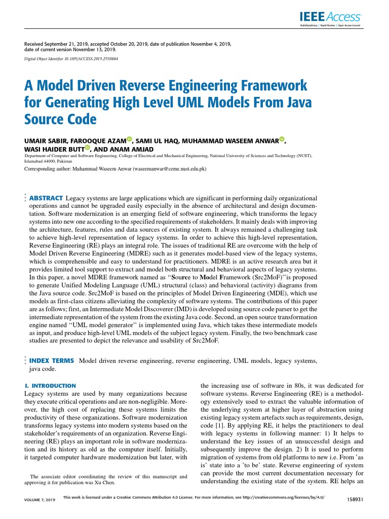 A Model Driven Reverse Engineering Framework For Generating High Level Uml Models From Java 8215
