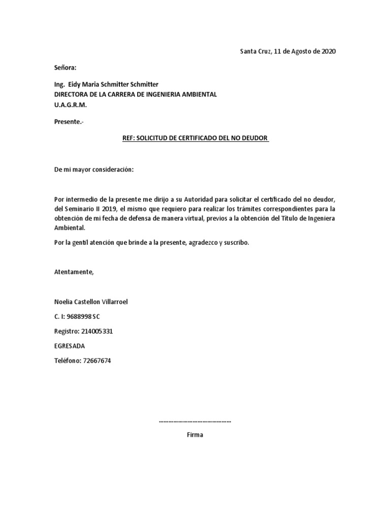 Carta de No Deudor | PDF