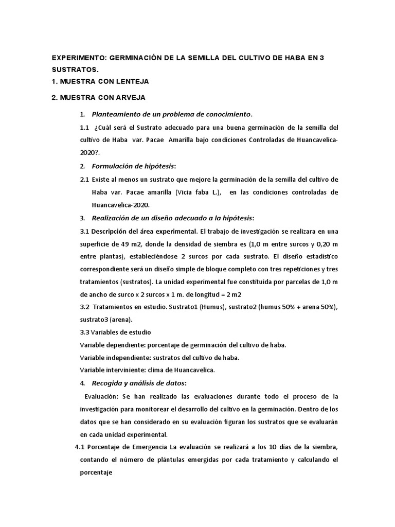 Proyecto Germinacion de La Semilla de Haba en 3 Sustratos | PDF | Hogar ...