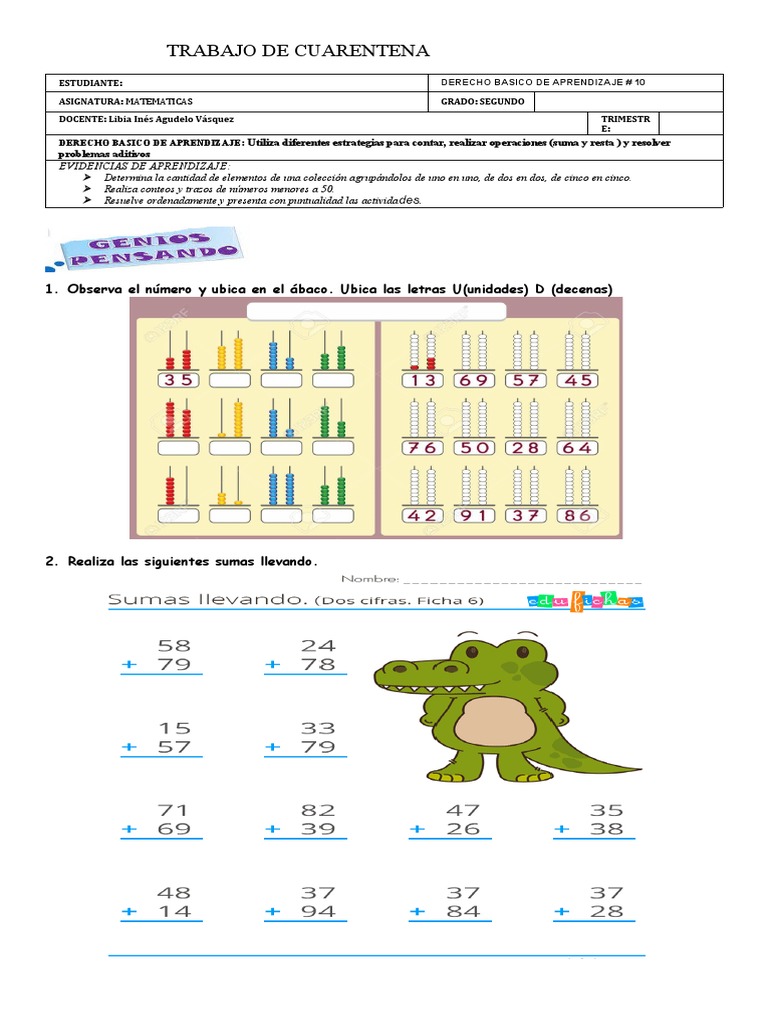 Taller #5 Sumas - Restas - Mayor - Menor Que | PDF