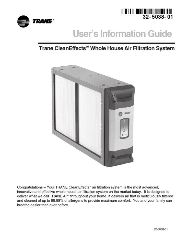 User S Information Guide Trane Cleaneffects Whole House Air Filtration System PDF Filtration Battery Charger