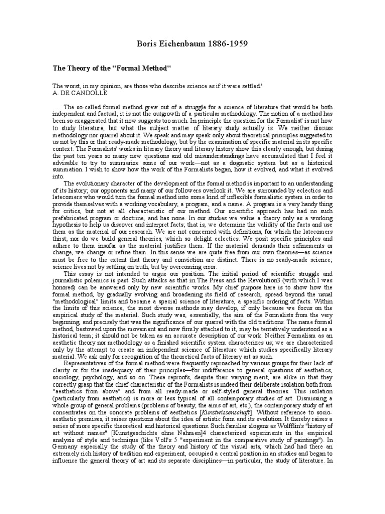 Eichenbaum, Boris M. - Theory of Formal Method | PDF | Aesthetics | Science