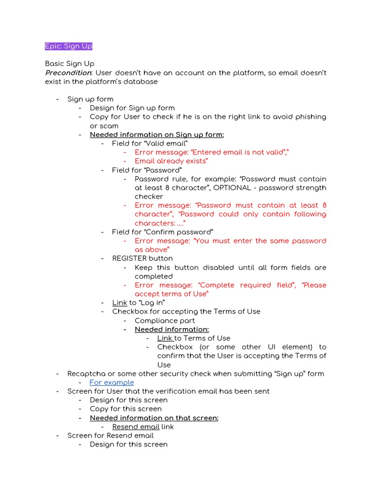User Stories Template | PDF | Password | Authentication