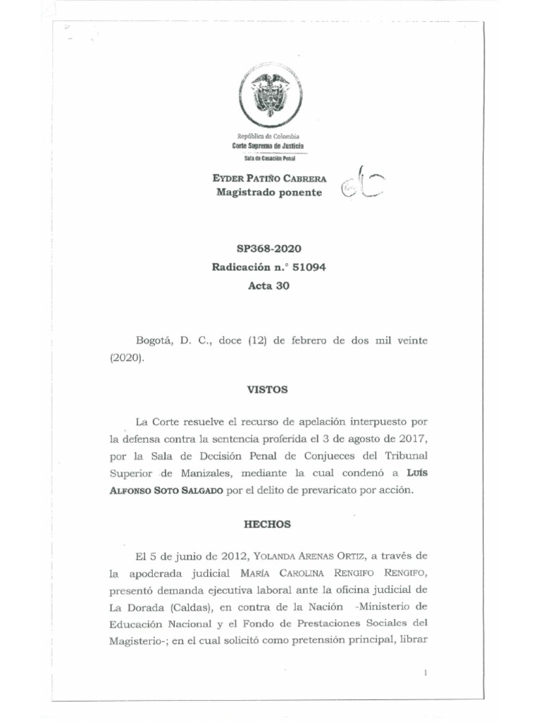 C.S.J. 2020 Sentencia 51094 SP 368 Prevaricato y Abuso Funcion Publica PDF | PDF