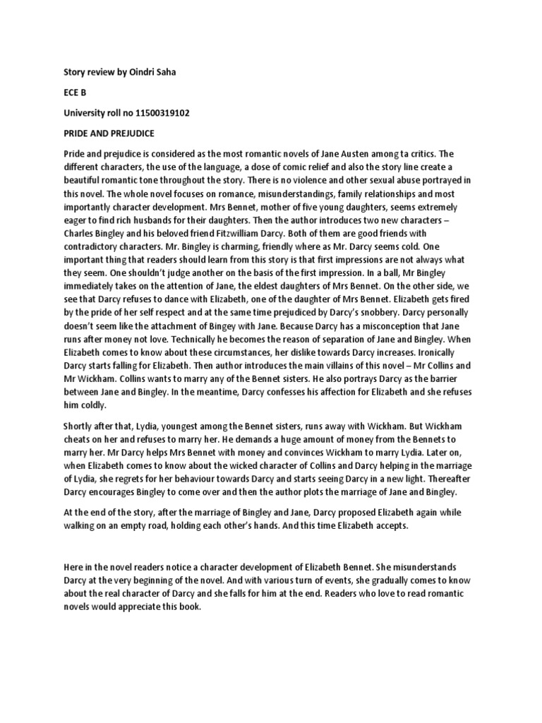 Pride and Prejudice Story Review PDF | PDF | Mr. Darcy | Pride And ...