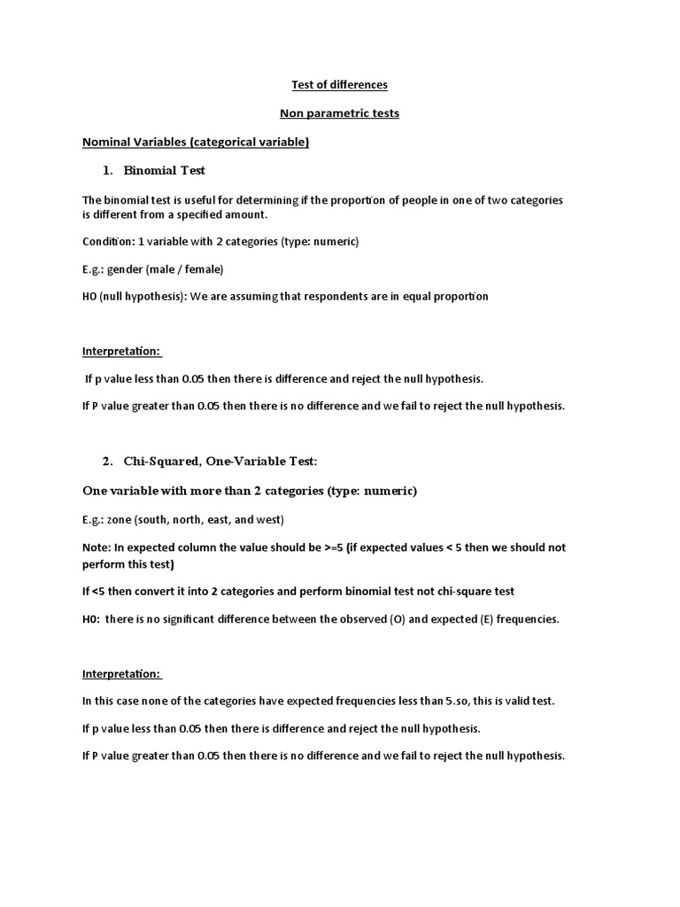 Test of Differences | PDF | P Value | Student's T Test