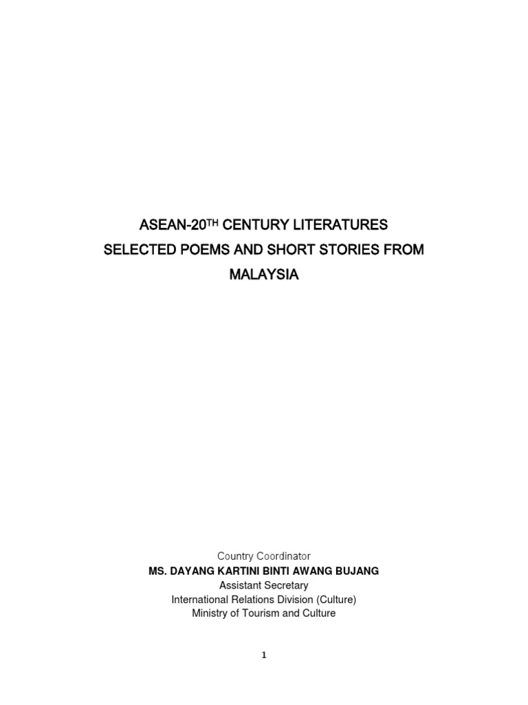 ASEAN-20 Century Literatures Selected Poems and Short Stories From ...