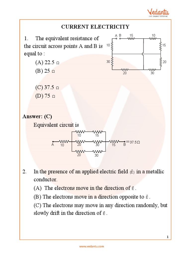 NEET Current Electricity Questions | PDF | Series And Parallel Circuits ...