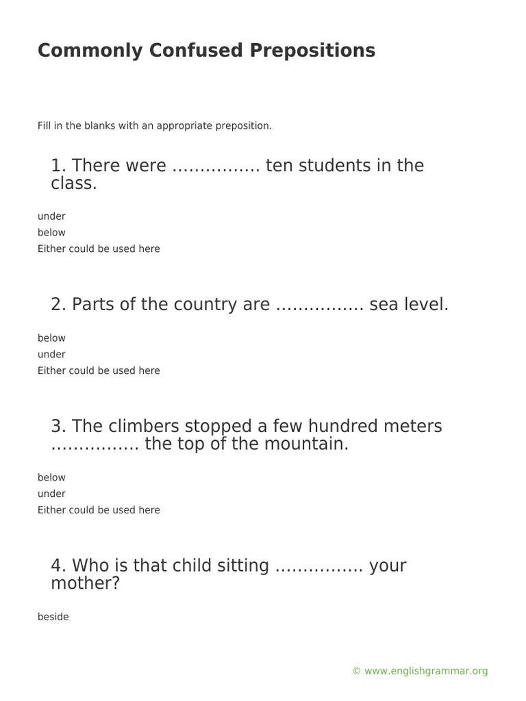 Commonly Confused Prepositions | PDF