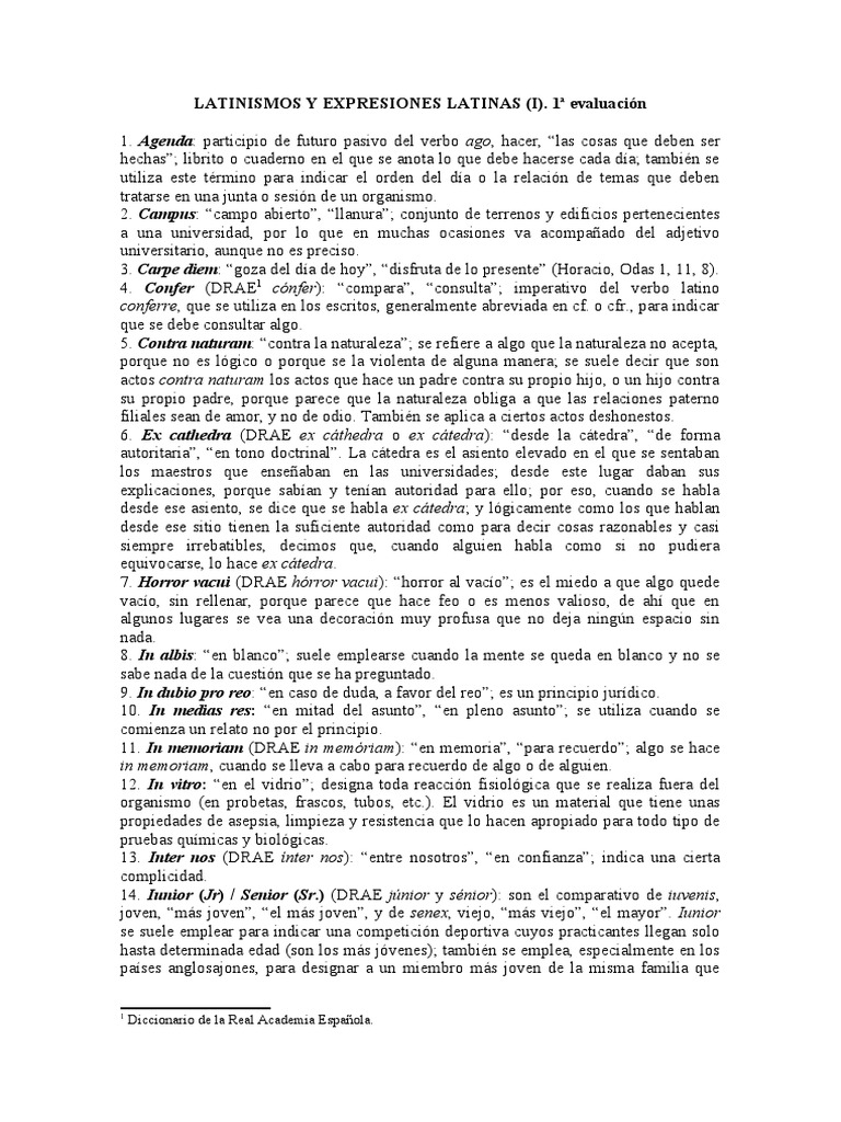 Latinismos y Expresiones Latinas I y II | PDF | Quórum | Verbo