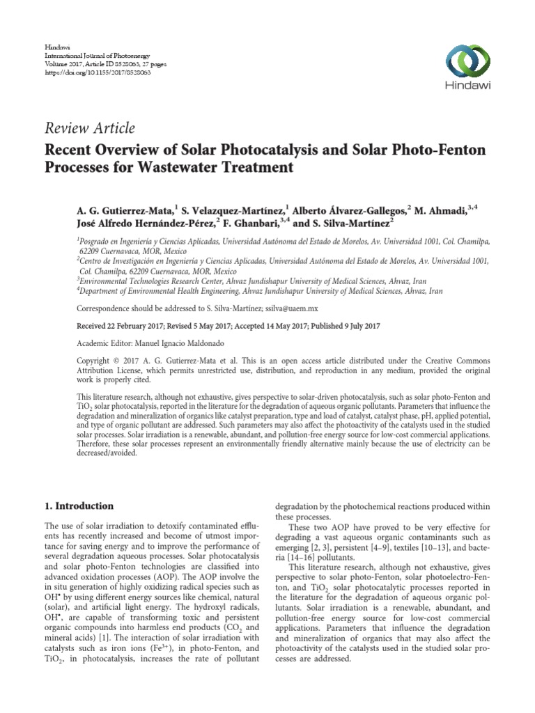 Recent Overview of Solar Photocatalysis PDF | PDF | Chemical Reactions ...