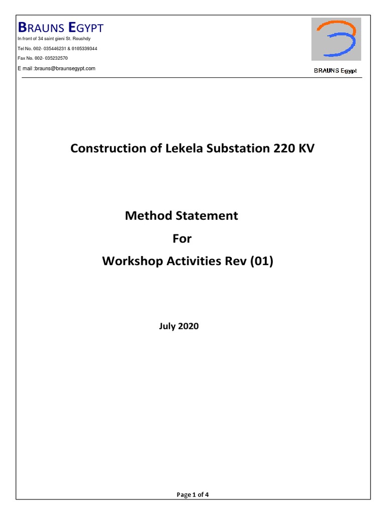 Method Statement For Workshop Activities Rev | PDF | Personal ...