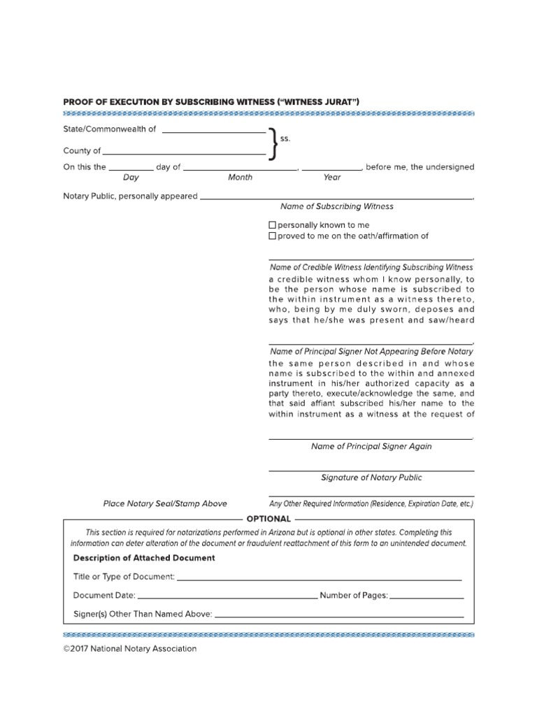 Proof of Execution by Subscribing Witness Document PDF | PDF
