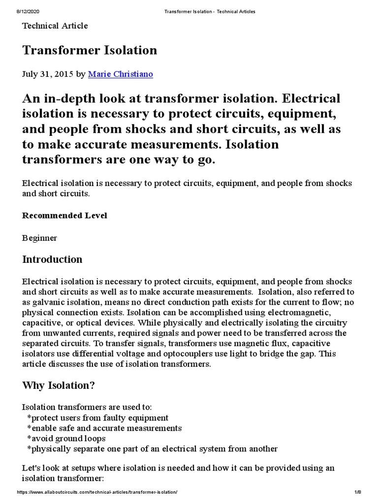 Transformer Isolation - Technical Articles PDF | PDF | Electromagnetic Induction | Transformer
